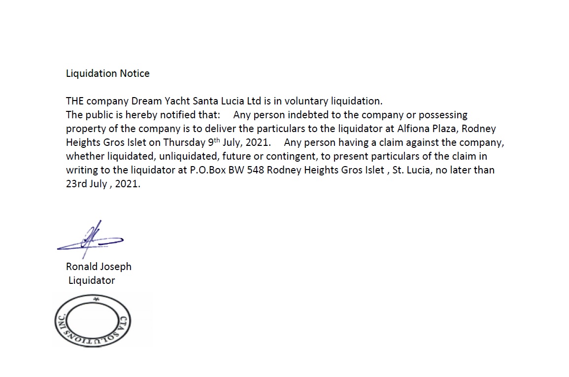 Liquidation Notice | THE STAR - St Lucia